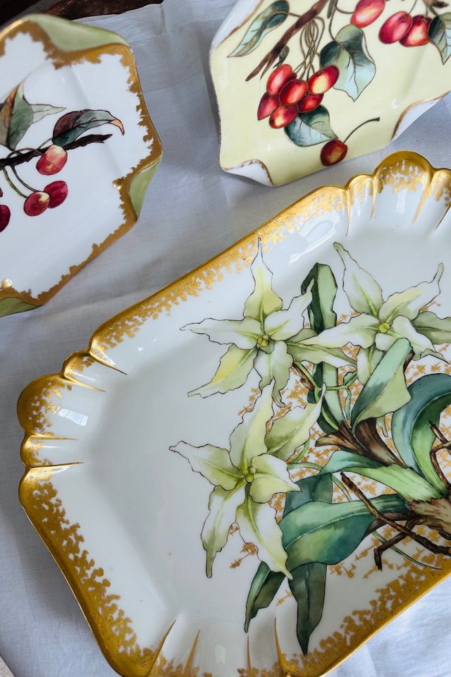 Vintage Set of Three Gilded Age Hand Painted Cherry and Orchid Plates ...