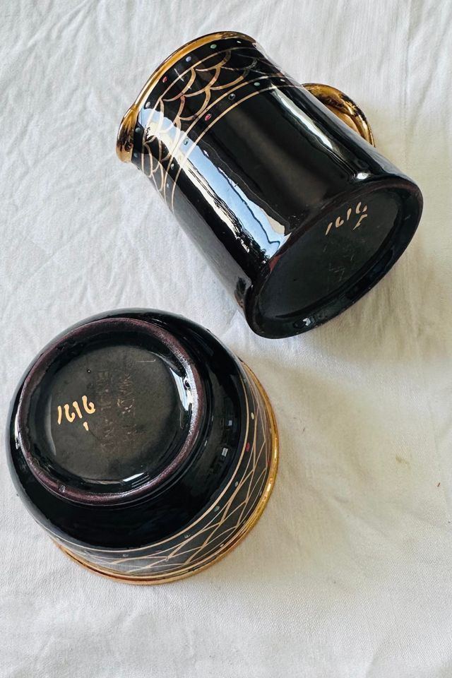 Vintage Brown and Gold Hand Painted Polka Dot Cream and Sugar Set ...
