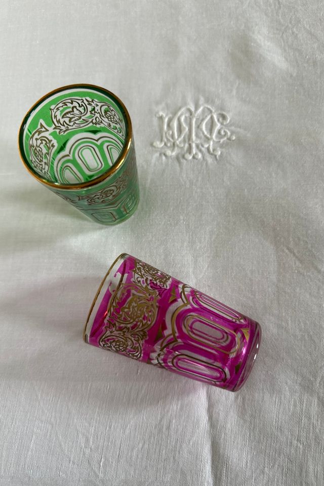 Vintage Moroccan Tea Glasses Set of Two Pink and Green Selected by KA ...