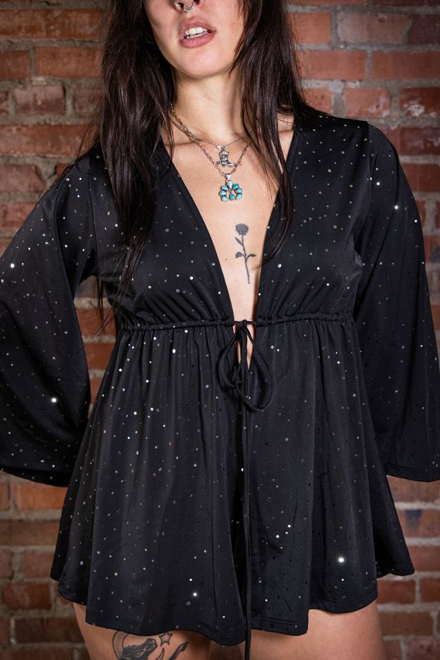 Vintage Lucy in the Sky Black Bell Sleeve Romper Selected by Black Shag ...