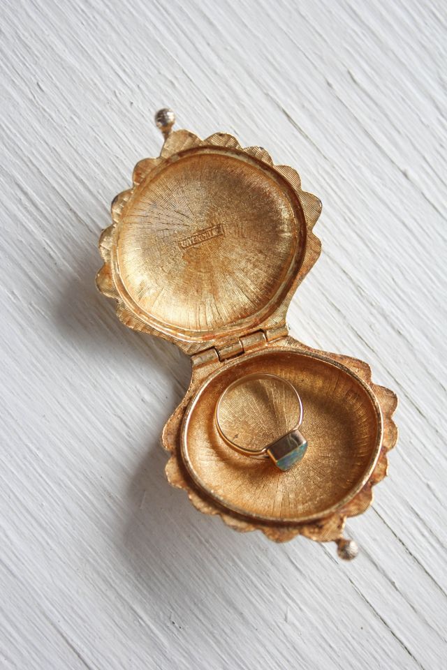 Vintage Gold Tone Shell Locket Compact Ring Dish Selected By Moons ...