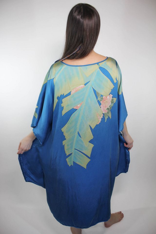 1970s Tropical Palm Silk Kaftan Dress Selected By Moons + Junes Vintage ...