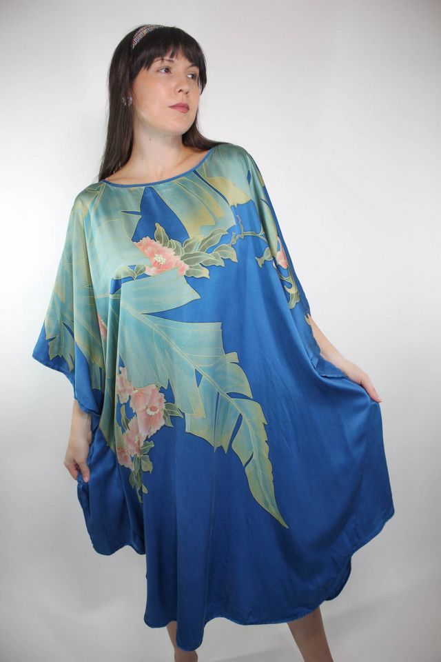 1970s Tropical Palm Silk Kaftan Dress Selected By Moons + Junes Vintage ...