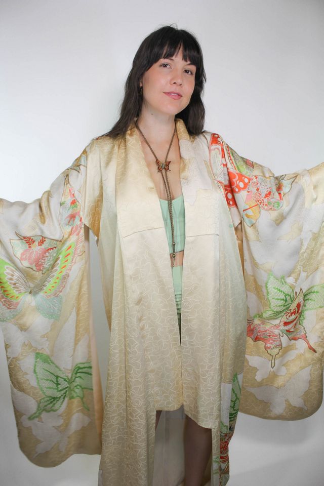 1960s Tropical Butterfly Silk Kimono Floor Length Robe Selected By ...