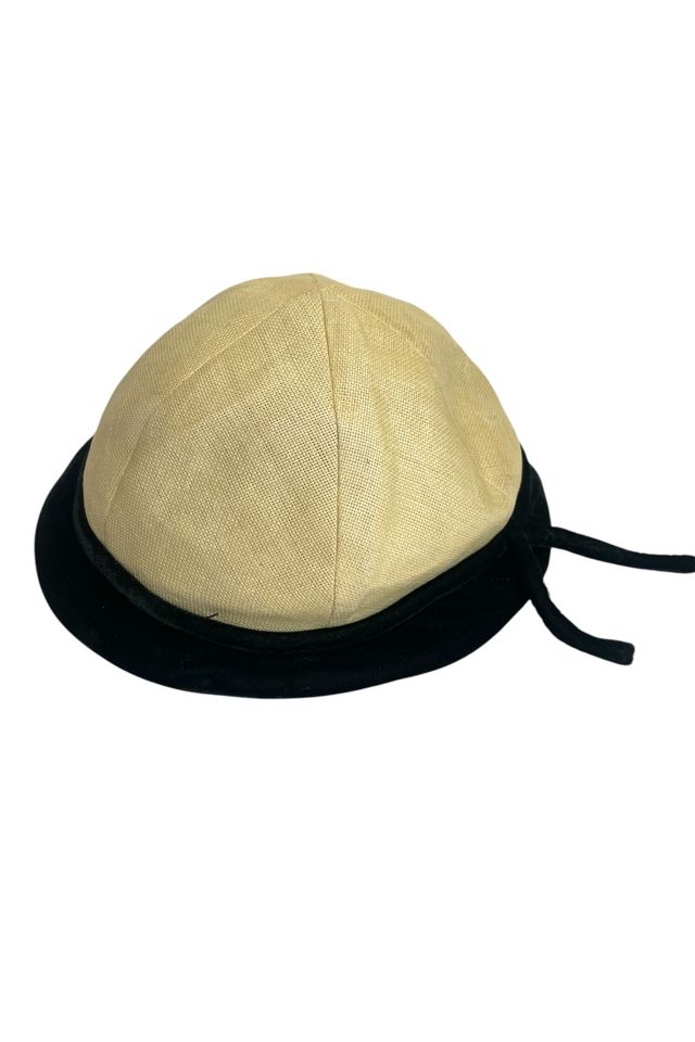 1950's Ivory And Black Straw And Velvet Hat Selected By Ankh By Racquel ...