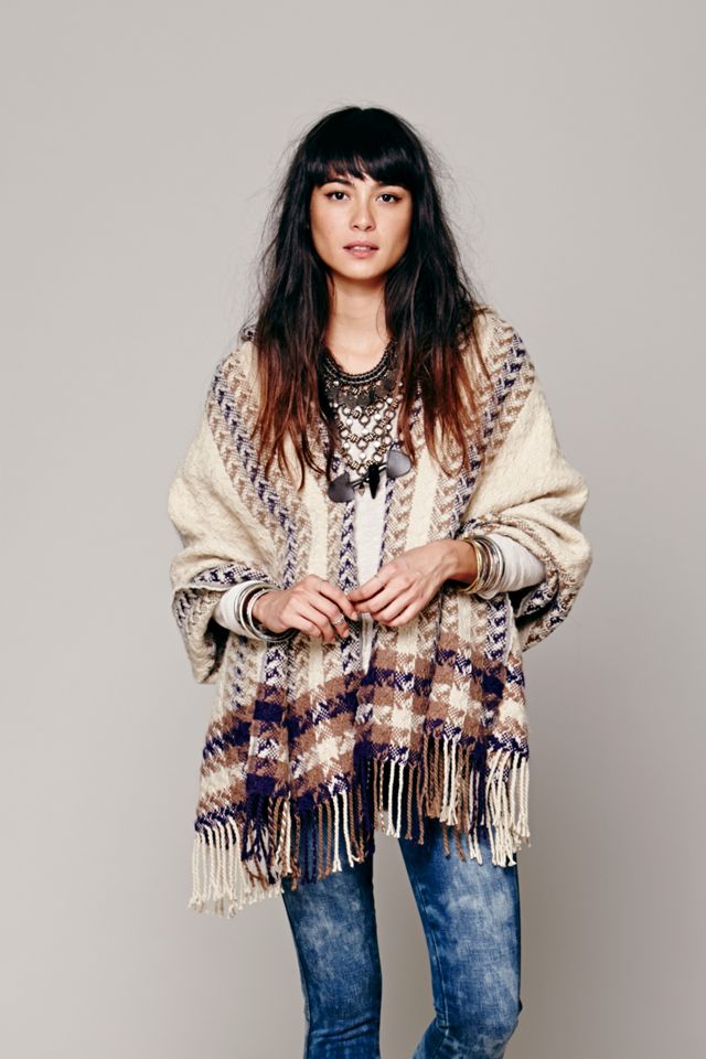 Striped Border Hooded Poncho | Free People