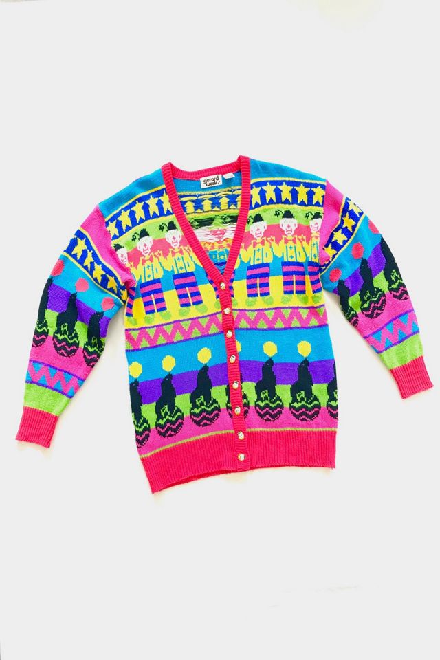 1980s Neon Clowns At The Circus Cardigan Sweater Selected by BusyLady ...