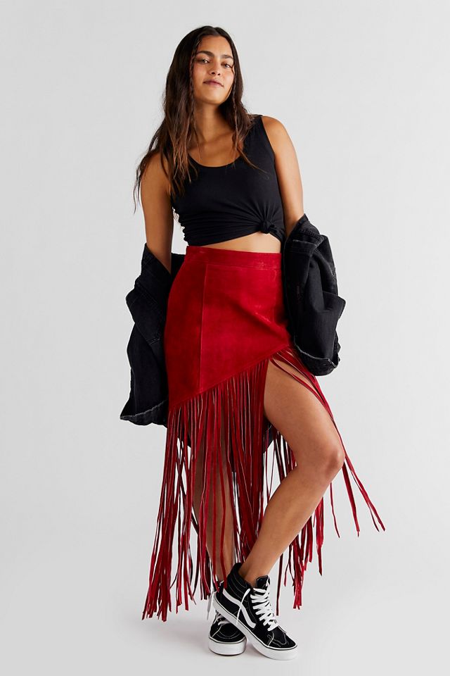 Understated Leather Western Fringe Skirt Free People