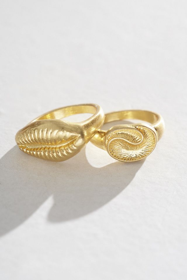 14k Gold Plated Shell Ring Set of 2 | Free People UK