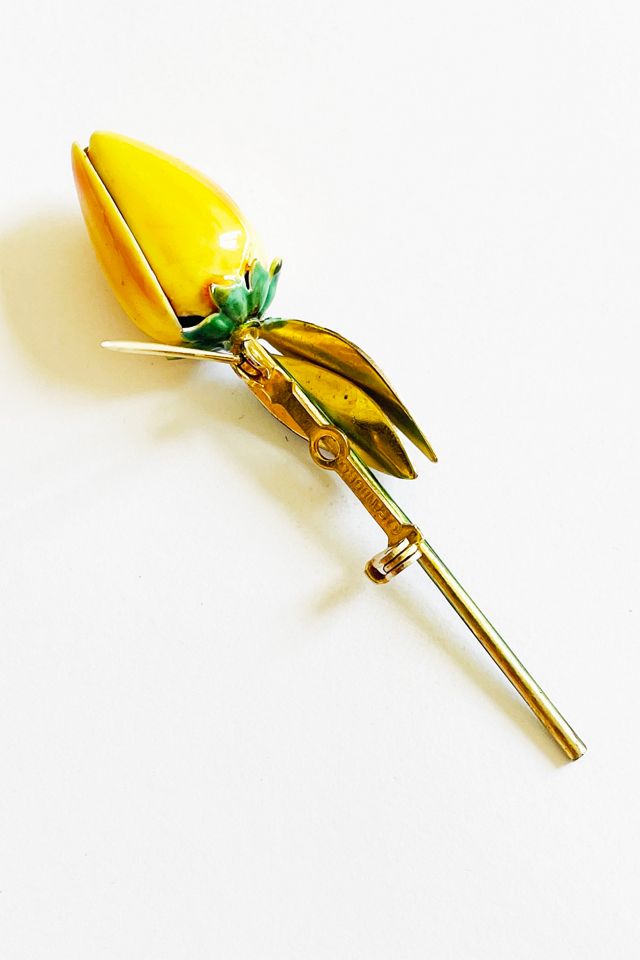 Vintage 1970's Yellow Rose Enameled Pin Selected by FernMercantile ...