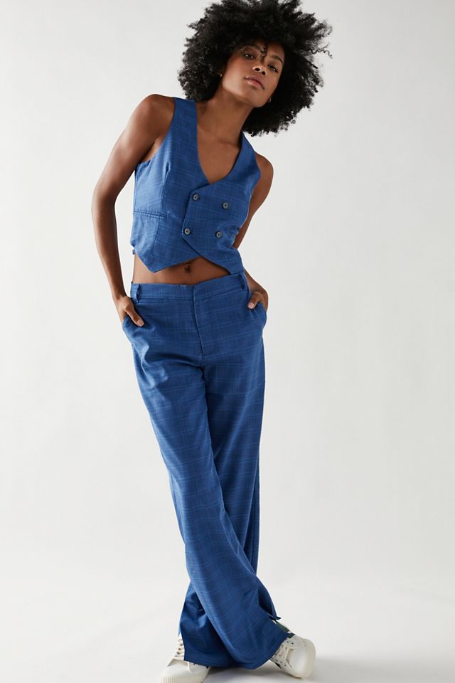 ZGY Denim Blue Plaid Vest Suit Set | Free People