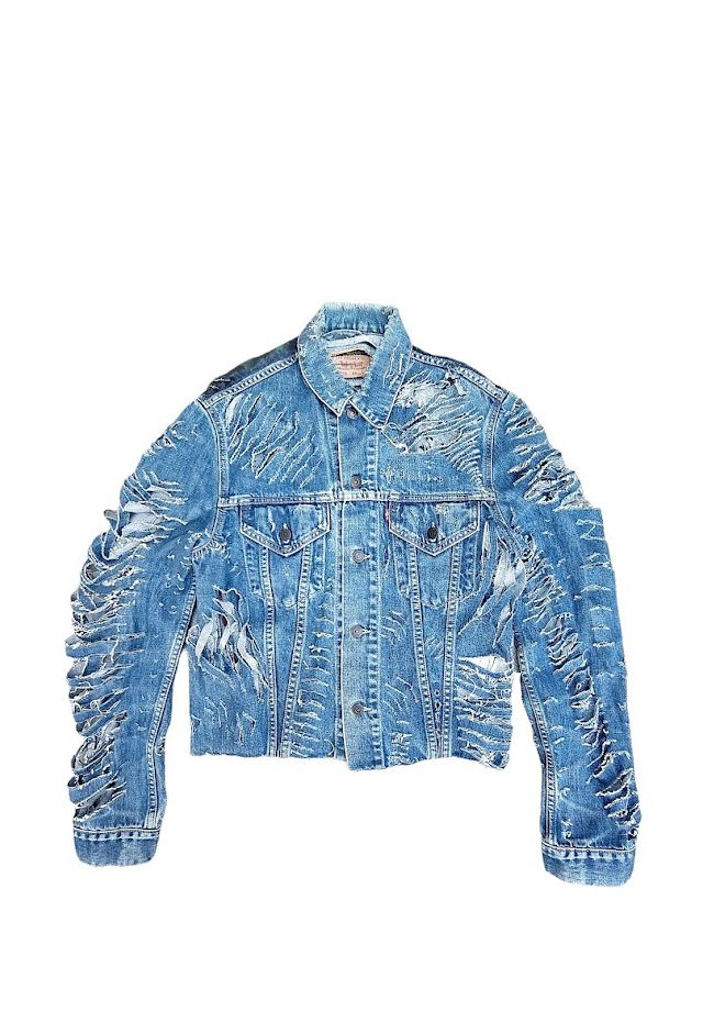Vintage 1990s Levi's Shredded Painted Denim Jacket Selected by Garbage ...