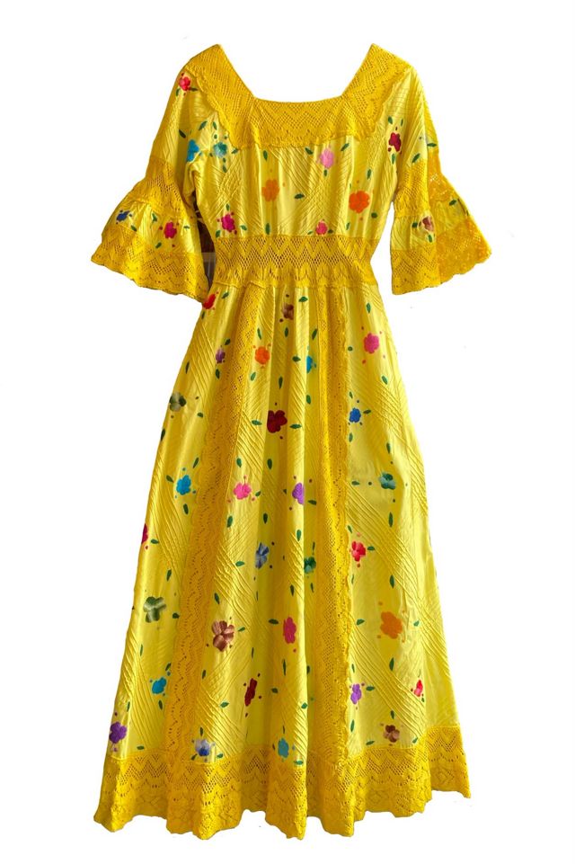 Vintage Embroidered Lace Yellow Dress Selected by Nomad Vintage | Free ...