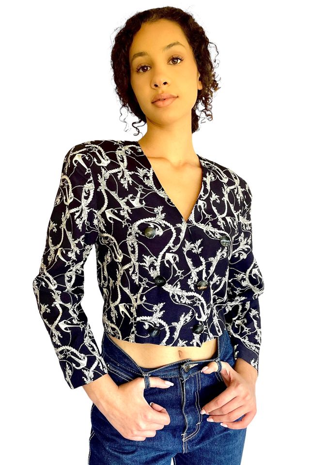 Vintage Navy Blue Nautical Print Jacket Selected By Ankh By Racquel ...