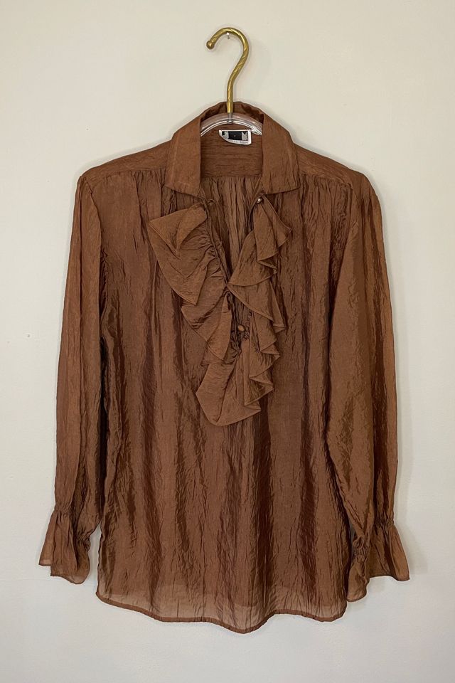 Vintage Brown Ruffle Blouse Selected By Ankh By Racquel Vintage | Free ...