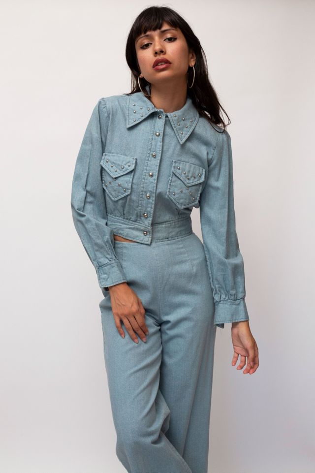 1970s Fitted Studded Denim 2-Piece Bell-Bottom and Jacket Set Selected ...