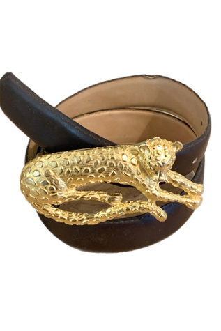 1990s Gail Labelle Leopard Buckle and Brown Leather Belt Selected by ...