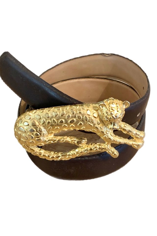 1990s Gail Labelle Leopard Buckle and Brown Leather Belt Selected by ...