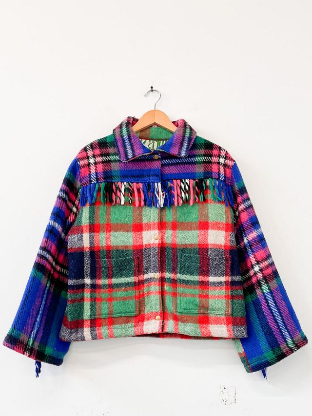 Magpie Vintage Marley Blue Checked Wool Chore Jacket | Free People