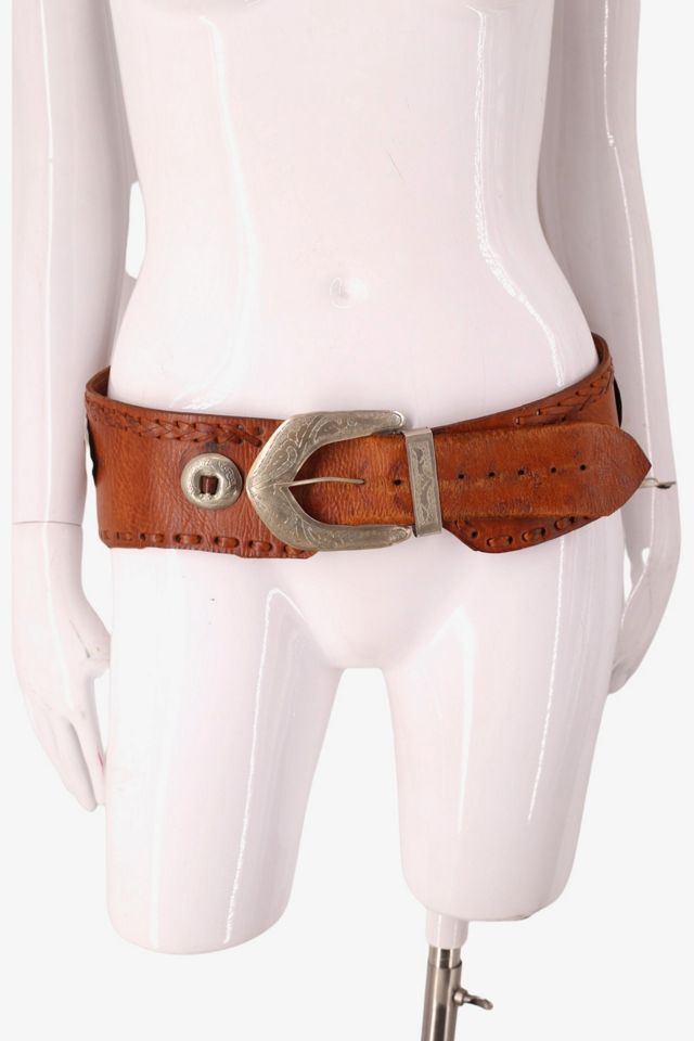 1980s Western Wide Leather Metal Belt Selected By Ritual Vintage | Free ...