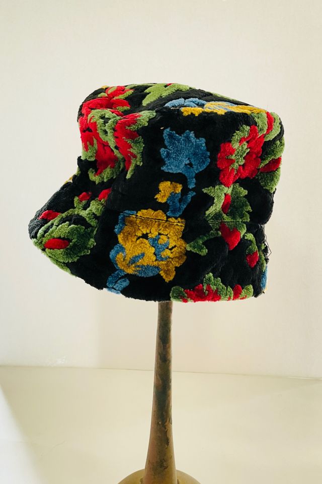 Vintage 1960's Black Floral Tapestry Carpet Bucket Hat Selected by ...