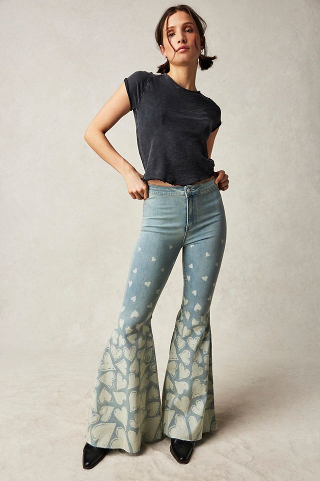 Just Float On Flare Printed Jeans | Free People UK