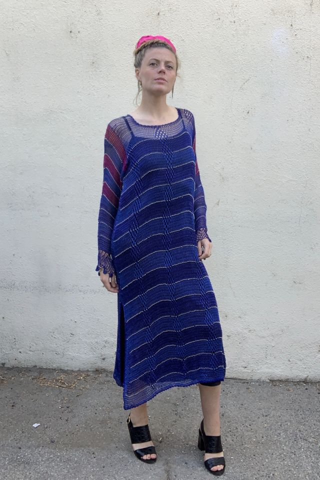 Blue and Purple Sheer Knit Dress with Gold Beads Selected by The ...