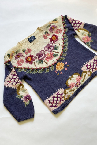 Vintage 1980's Hand Knit and Embroidered Floral Sweater Selected by ...