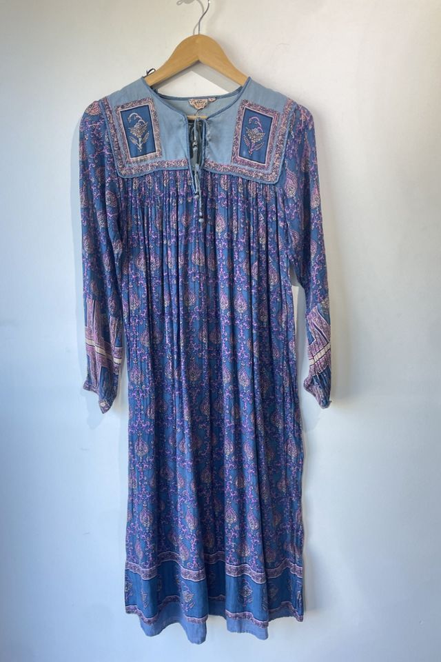 Vintage Blue Block Print Cotton Maxi Dress Selected by The Curatorial ...