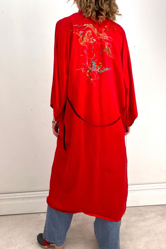 Vintage Vermillion Silk Dragon Pheonix Hand Embroidered Kimono Selected ...