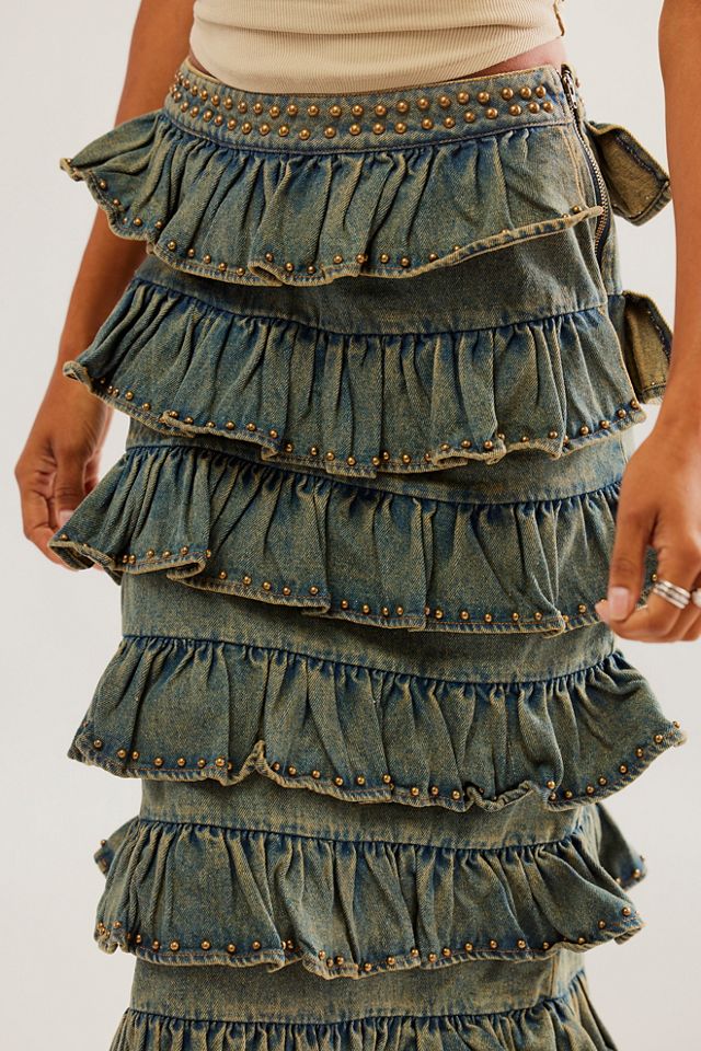 Drew Denim Ruffle Skirt | Free People