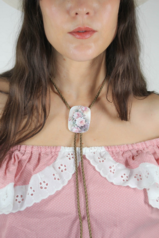 Vintage Hand Painted French Rose Brooch Bolo Tie Selected By Moons ...