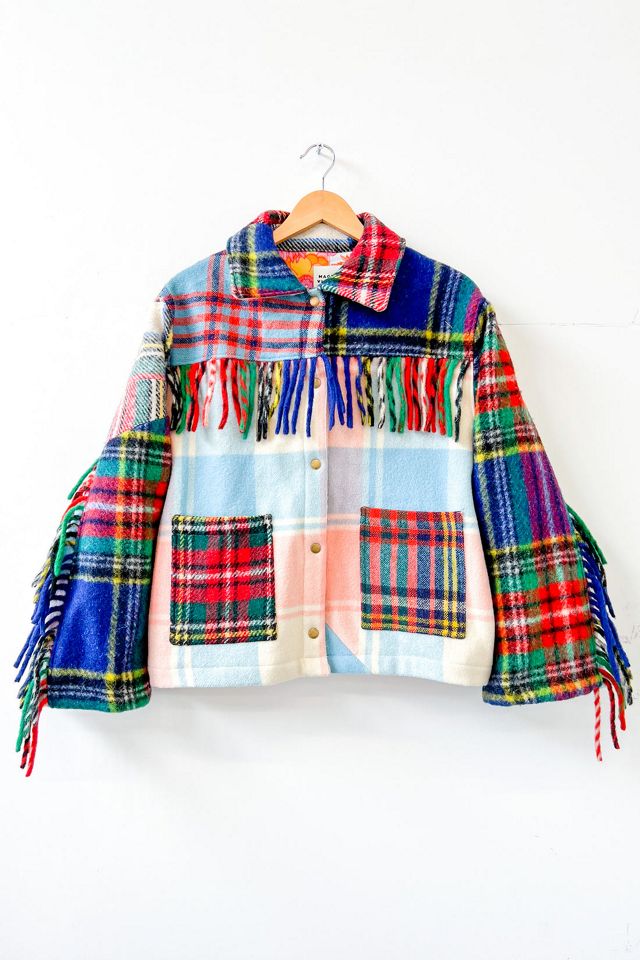 Magpie Vintage Marley Wool Blue Checked Blanket Chore Jacket | Free People