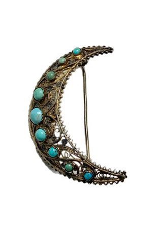 Antique Gilt Crescent Moon Pin with Gemstones Selected by Lux Revival ...