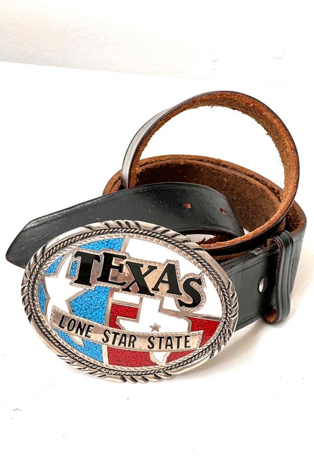 Vintage Texas Lone Star State Silver Buckle Leather Belt Selected by ...