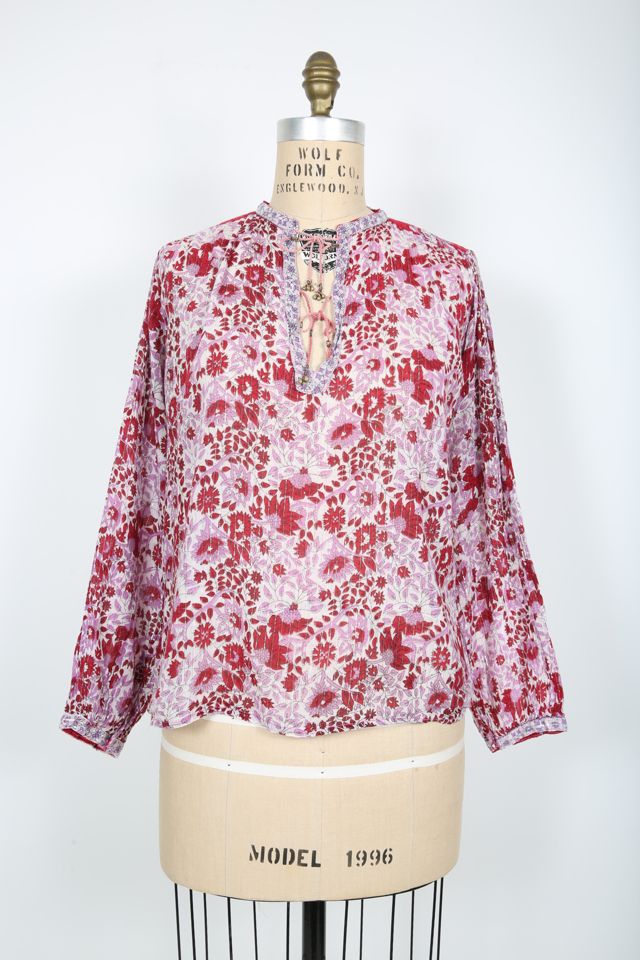70s Vintage Pink Floral Block Print Blouse Selected by Love Rocks ...