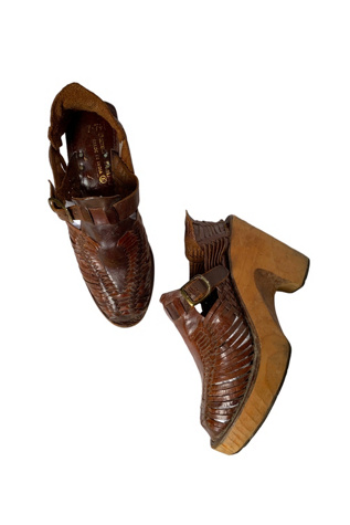 Vintage 1970s Woven Leather & Wooden Platform Shoes Selected by ...