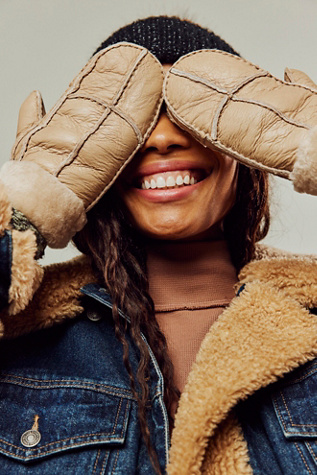 Leather Patch Mittens | Free People UK