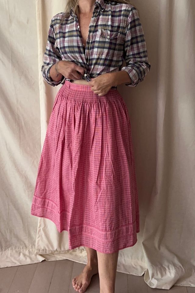 Vintage Pink Check Full Midi Skirt Selected by KA.TL.AK | Free People