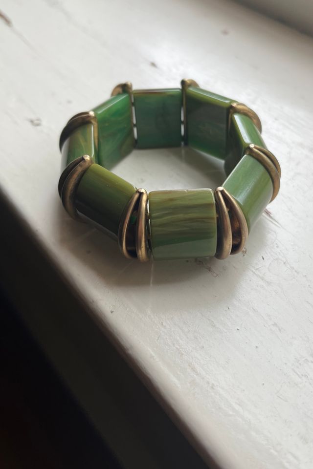 Vintage Pea Green Bakelite Bracelet Selected by Wax Plant | Free People