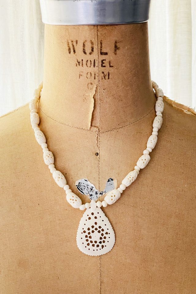 Vintage 1980's Bone Filigree Bead Necklace Selected by FernMercantile ...