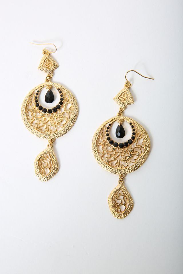 Gold Round Filgree Earrings with Black Selected by Love Rocks Vintage ...