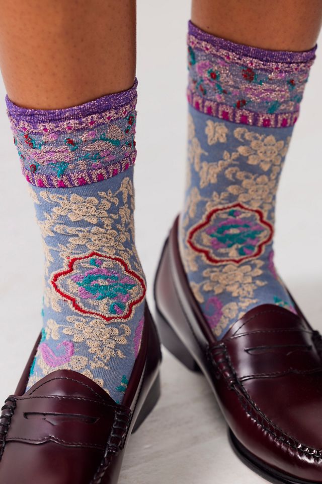 Metallic Printed Textured Socks | Free People UK