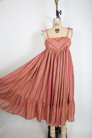 70s Vintage Bohemian Multi Color Sundress with Gold Metallic Thread ...