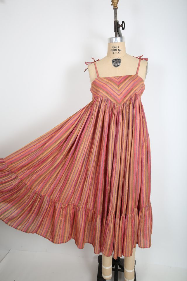 70s Vintage Bohemian Multi Color Sundress with Gold Metallic Thread ...