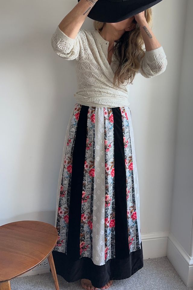 Vintage 1970’s Chessa Davis Rose, Lace, and Velvet Maxi Skirt Selected ...