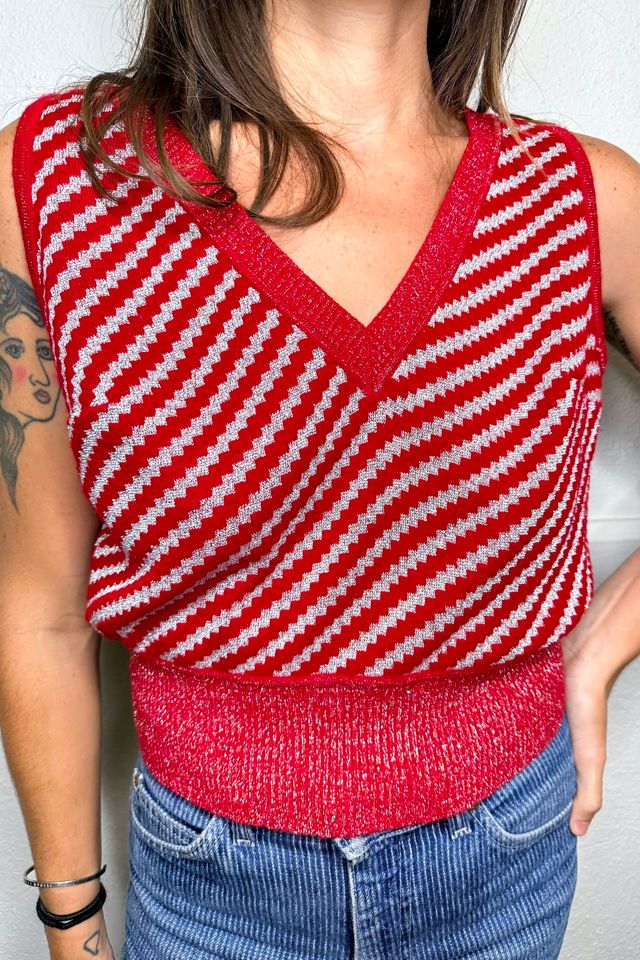 1970s Red Glitter Zig Zag Sweater Vest Selected by Cherry | Free People