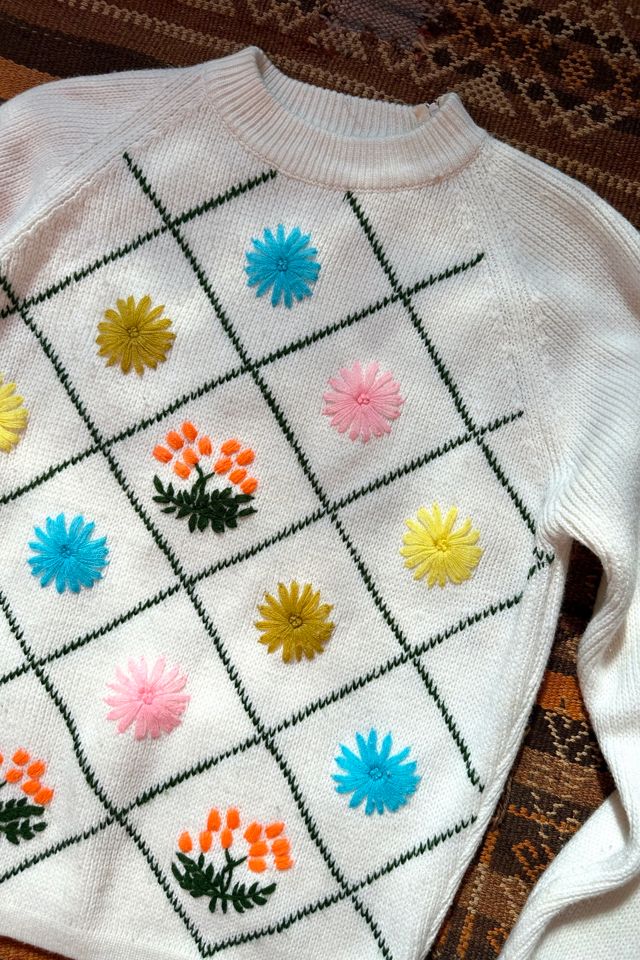 1970s Criss Cross Embroidered Floral Sweater Selected by Grievous Angel ...