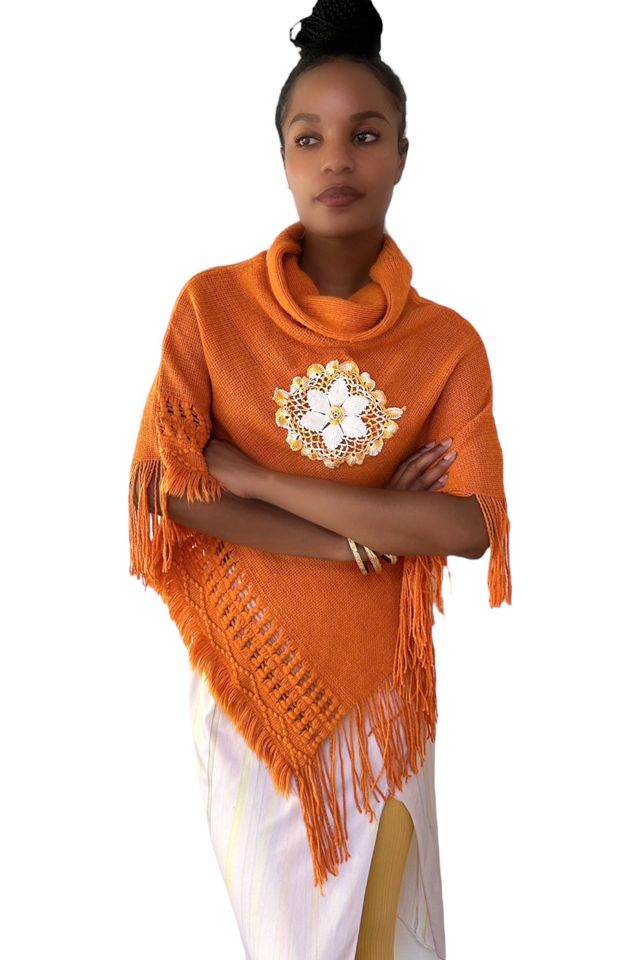 Vintage 1990's Orange Crochet Poncho Selected By Afterlife Boutique ...