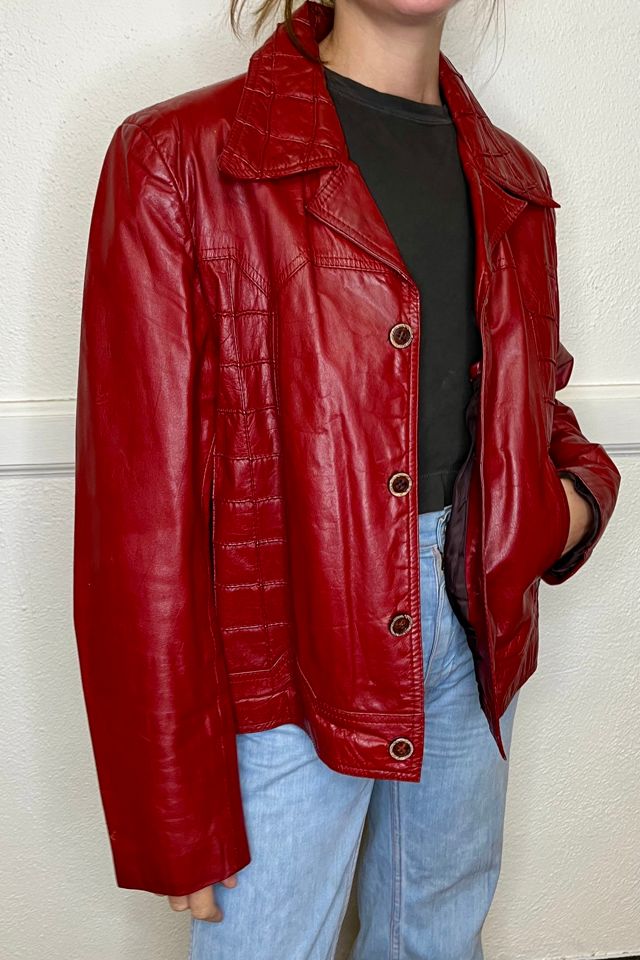 Vintage Crimson Leather Blazer Jacket Selected by Wax Plant | Free People